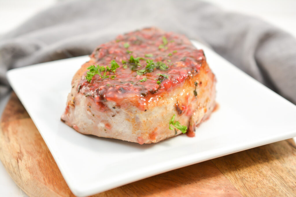 Keto Raspberry Basil Glazed Pork Chops
